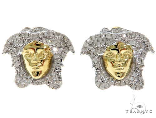 10K Yellow Gold Micro Pave Diamond Medusa Earrings 58579
