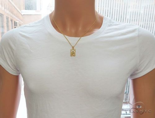 10K Yellow Gold Praying Hands Worship Charm 20 Inches Cuban Link Chain Set 61820